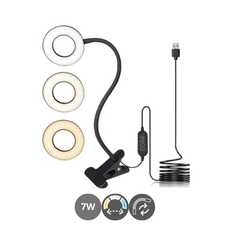 Flexo Led Clip 7w Flexible Con Pinza Negro Luceshogar